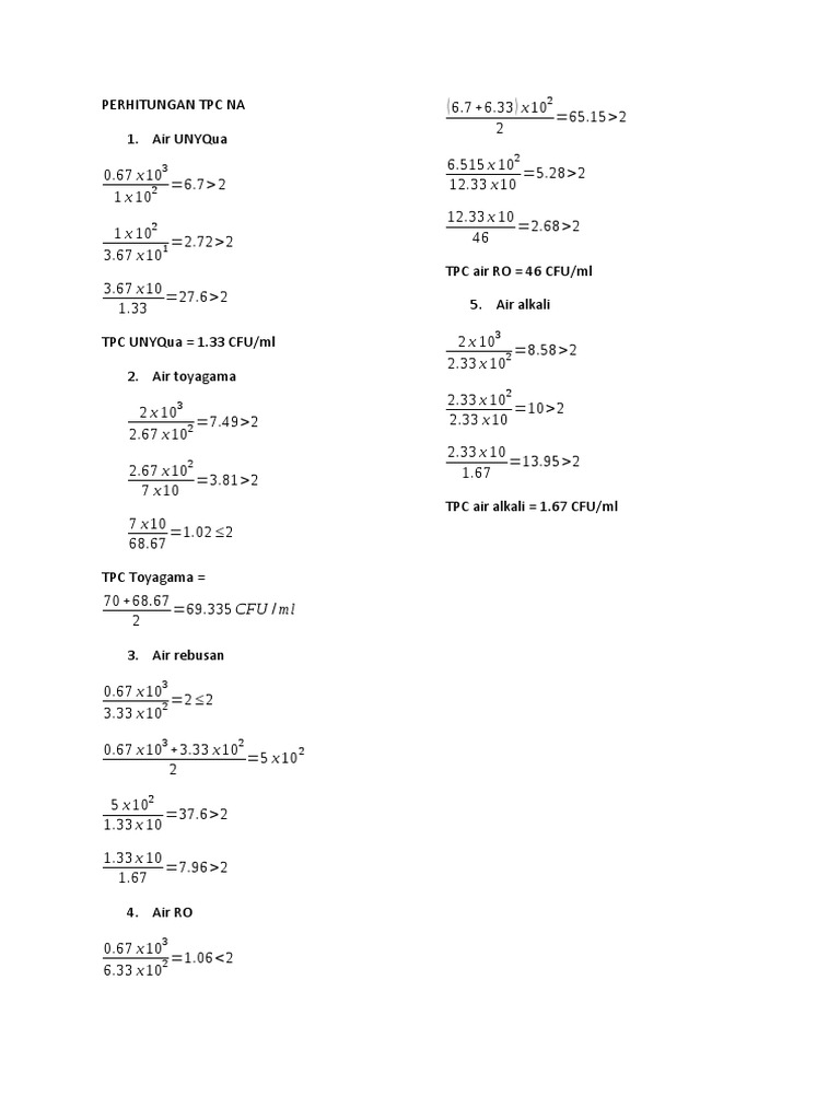 TPC Calculation Results for Various Waters | PDF