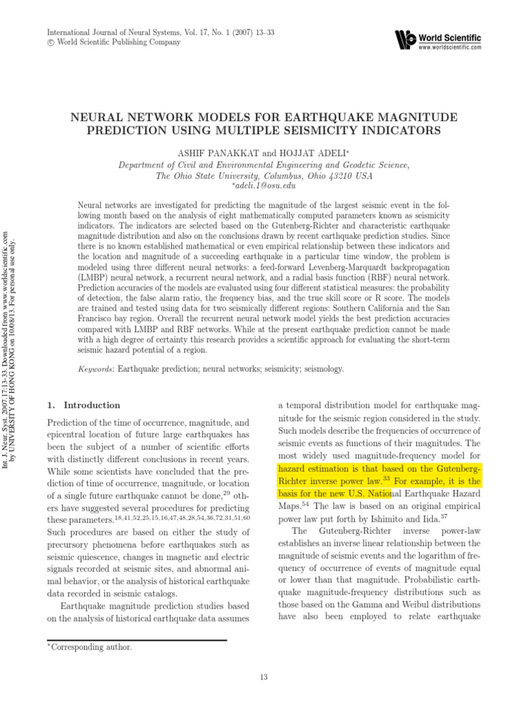 Earthquake Prediction Using Neural Network | Download Free PDF | Moment Magnitude Scale ...