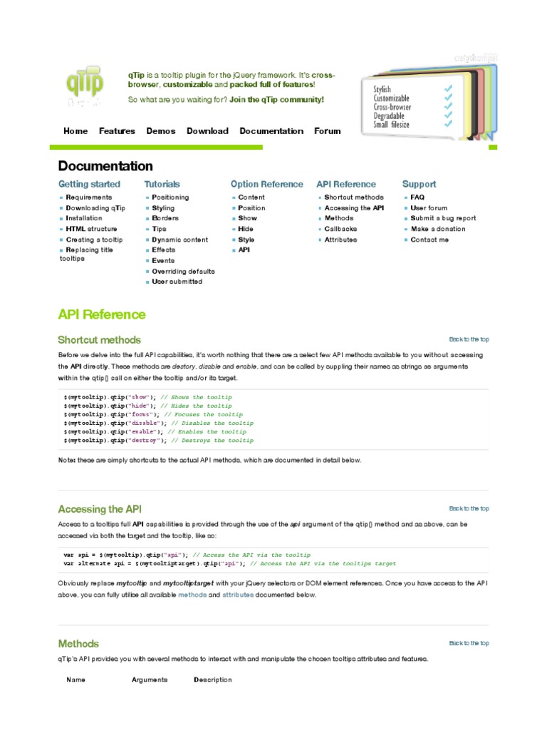 Qtip The Jquery Tooltip Plugin Documentation Pdf J Query Document Object Model 5993