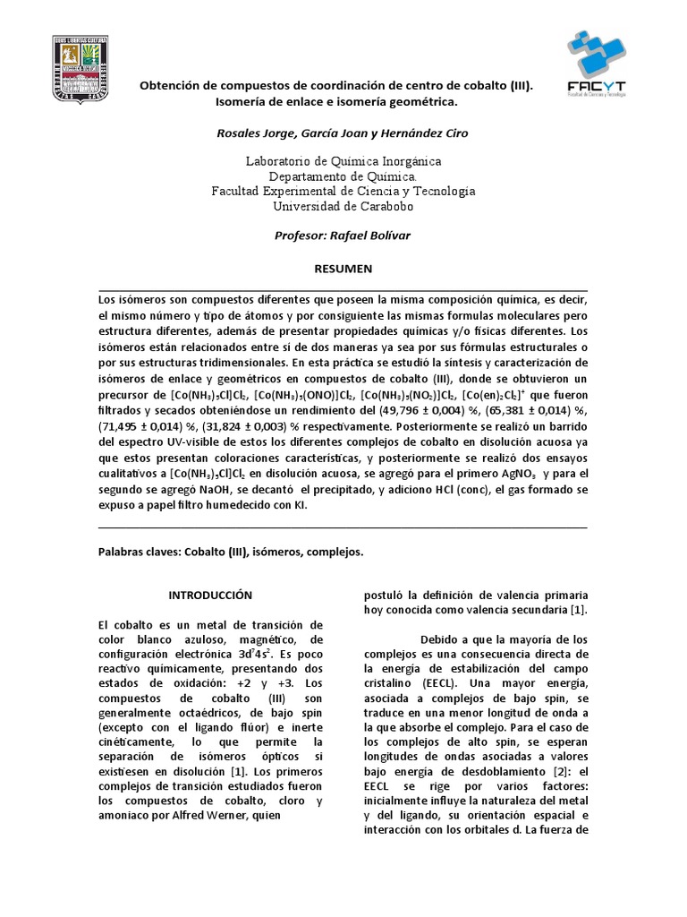 Preparación Del Complejo de Cobalto | PDF | Complejo de Coordinación ...