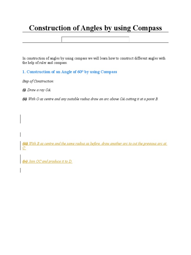 Constructing Angles with Compass | PDF | Angle | Elementary Geometry