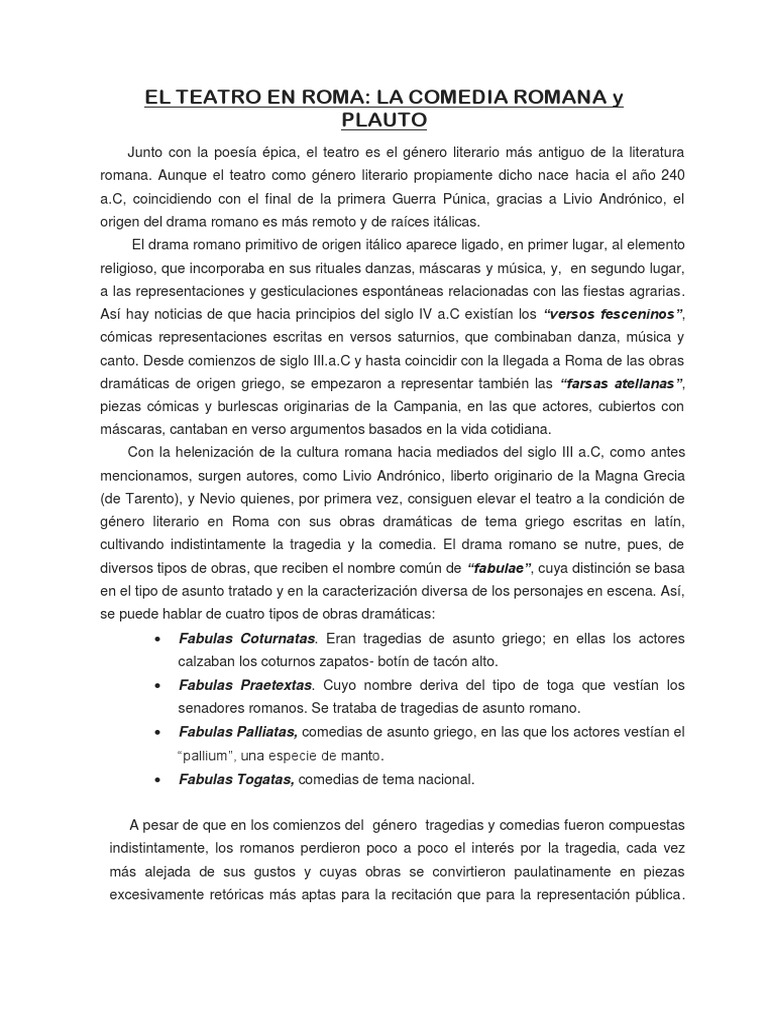 La Comedia Romana y Plauto | PDF | Comedia | Teatro