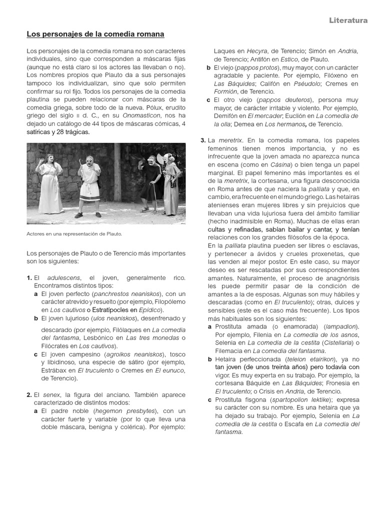 La Comedia Romana: Sus Personajes | PDF | Comedia | Esclavitud