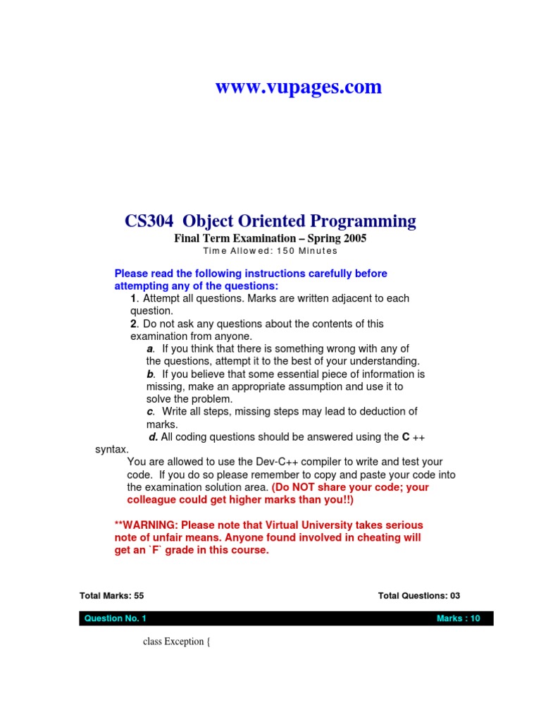 Cs304 Vu Pdf Class Computer Programming Inheritance Object Oriented Programming