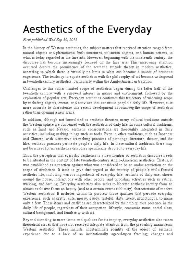 Everyday Aesthetics Explained | PDF | Aesthetics | Traditions