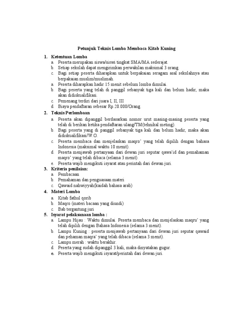 Petunjuk Teknis Lomba Membaca Kitab Kuning | PDF