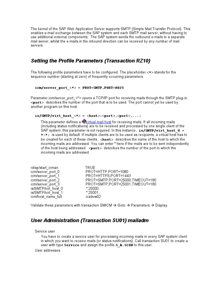 Configuration of SAP SMTP | PDF | Port (Computer Networking) | Application Layer Protocols