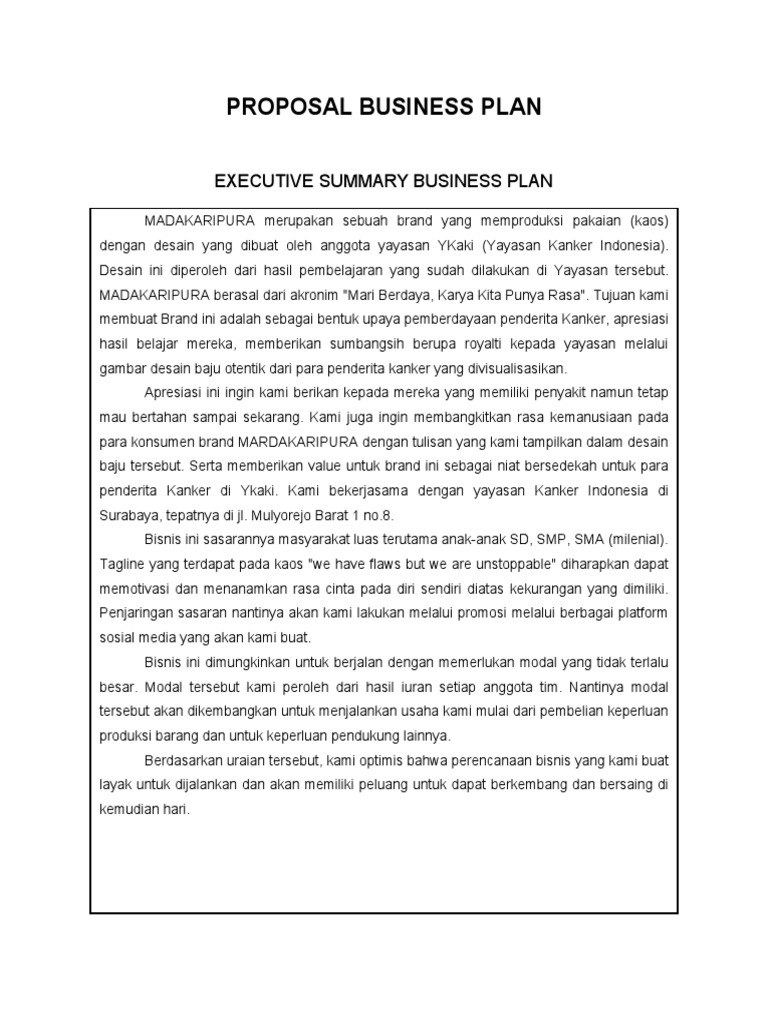 Proposal Bisnis Plan Kelompok 6a | PDF