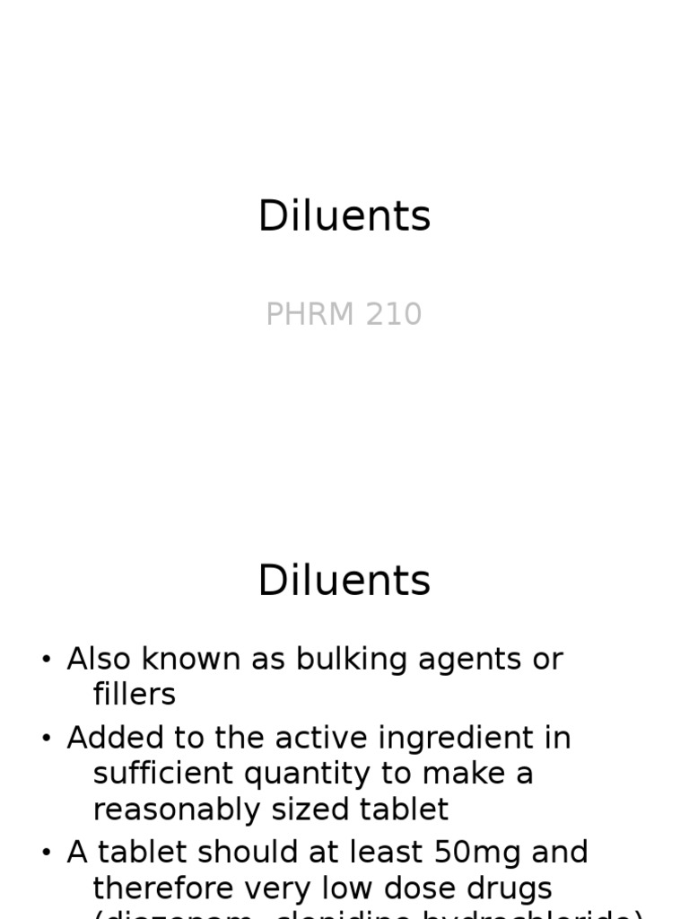 Diluents | PDF | Tablet (Pharmacy) | Pharmaceutical Formulation