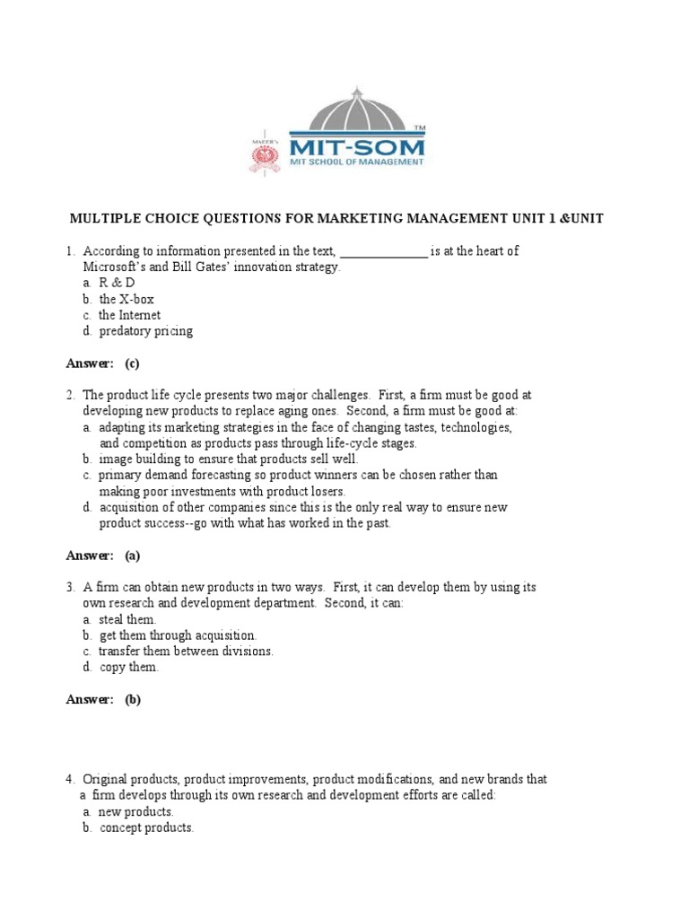 MCQ Marketing Management 2014 | PDF | Pricing | Brand