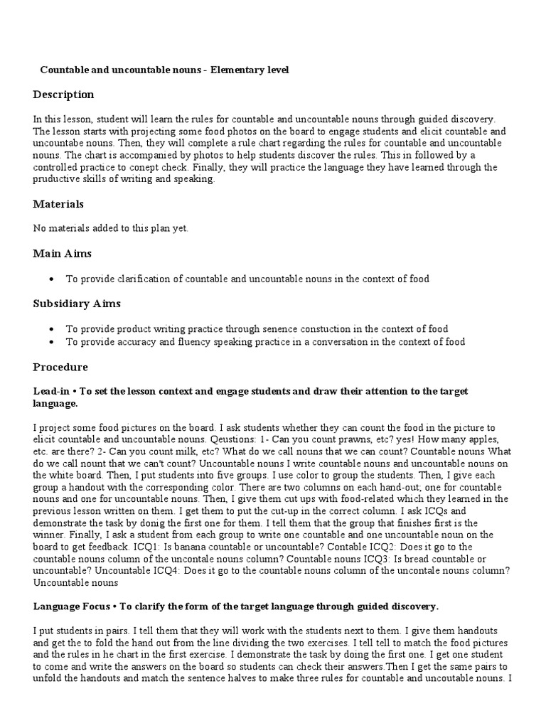 Countable and Uncountable Nouns | PDF | Noun | Question