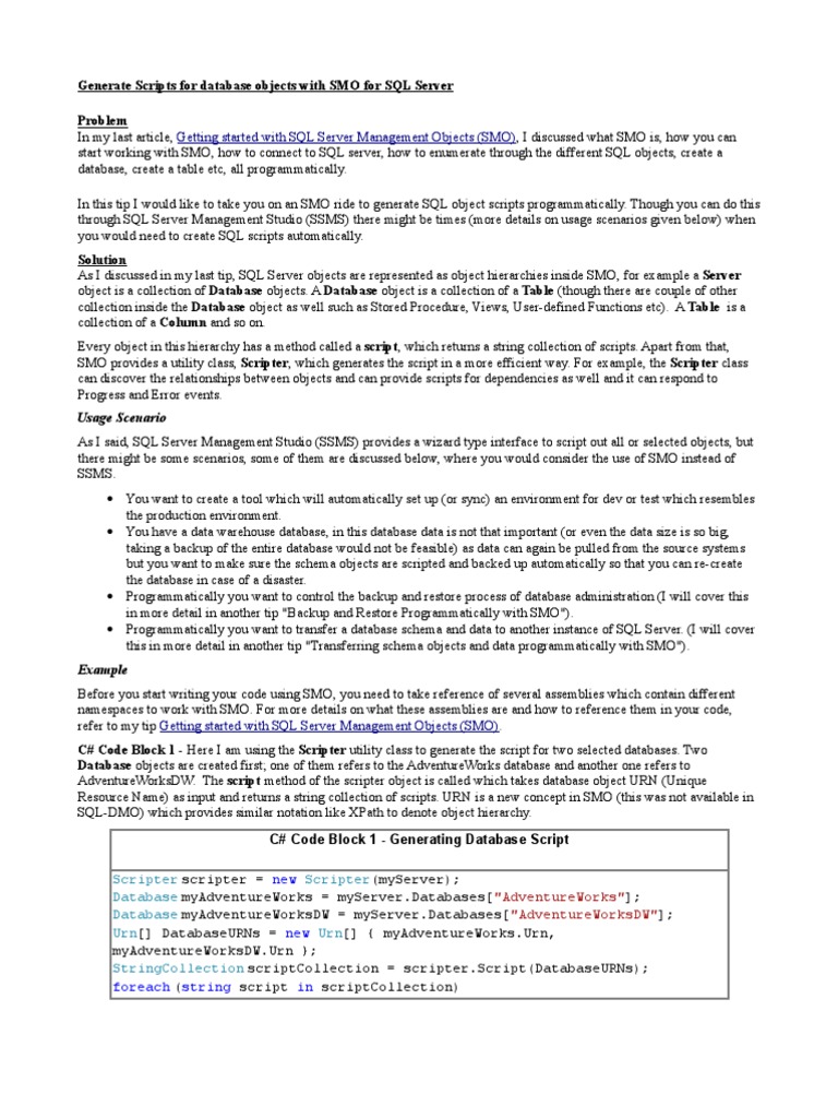 Getting Started With SQL Server Management Objects (SMO) : Usage ...