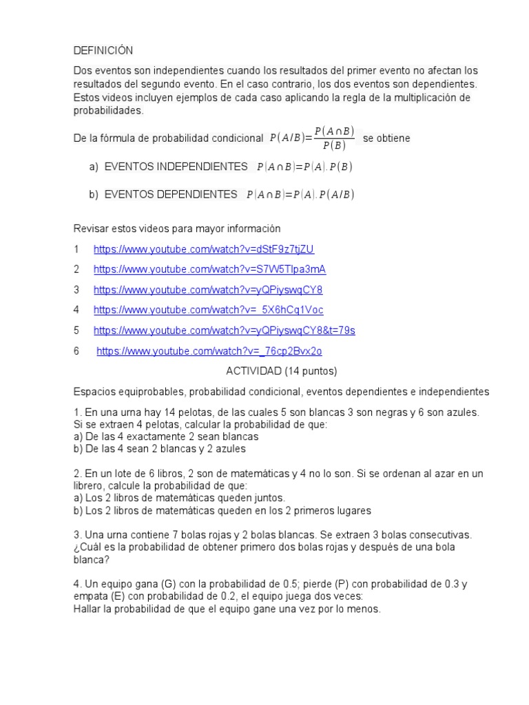 Actividad Ada 4 Probabilidad de Eventos Equiprobables, Independientes y ...