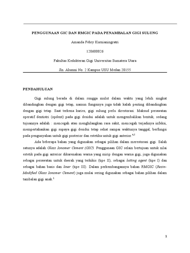 Penggunaan Gic Dan Rmgic Pada Penambalan Gigi Sulung | PDF