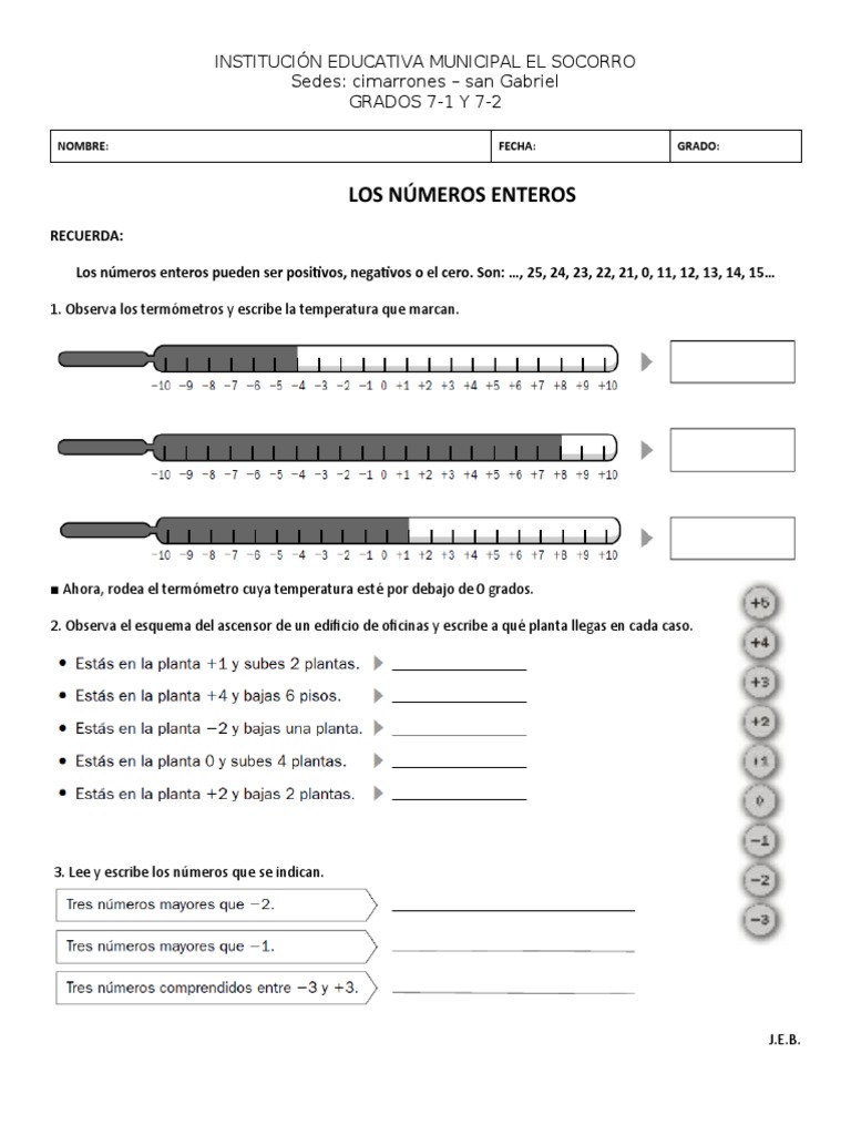 Refuerzo Numeros Enteros | PDF | Entero | Enseñanza de matemática