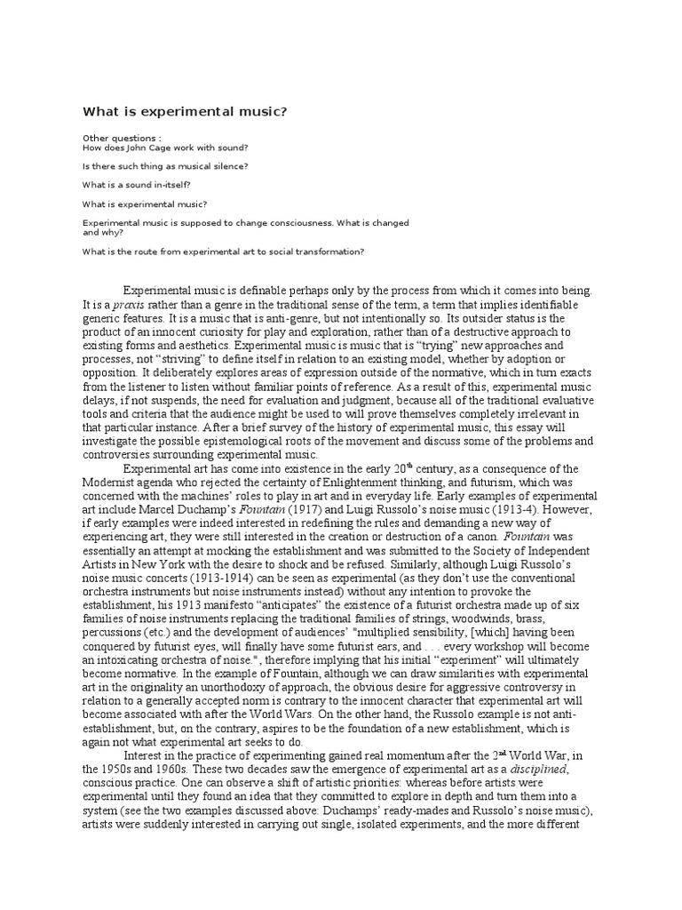 Understanding Experimental Music | PDF | Evaluation | Entertainment ...