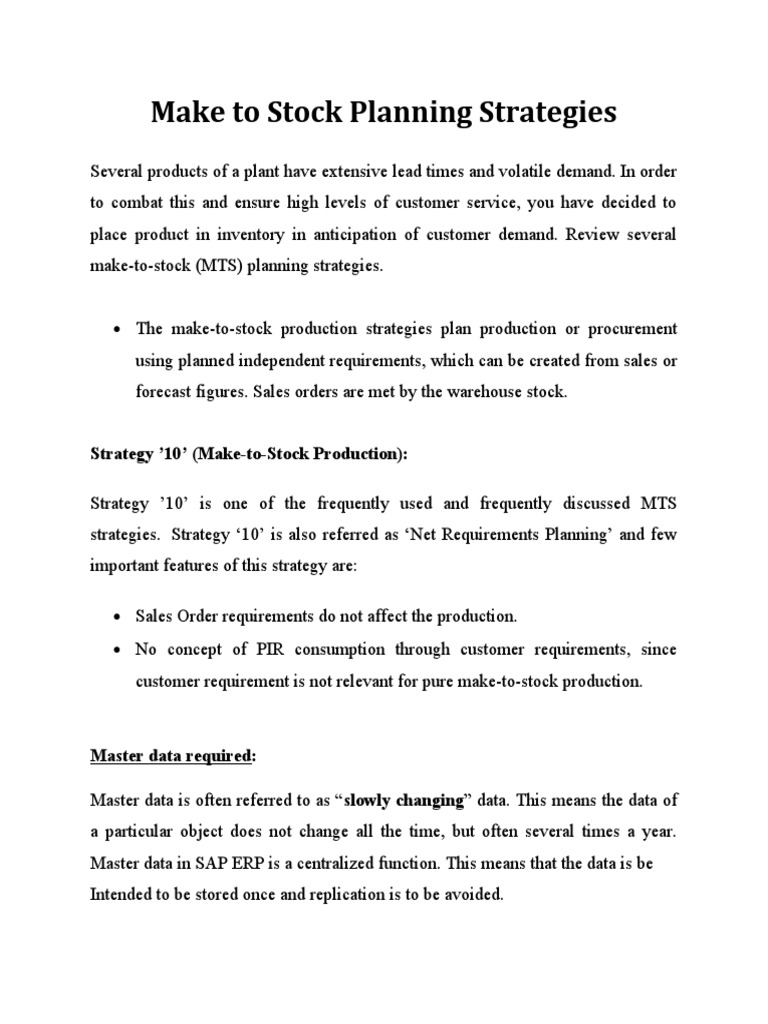 Make To Stock Planning Strategies | PDF | Inventory | Data