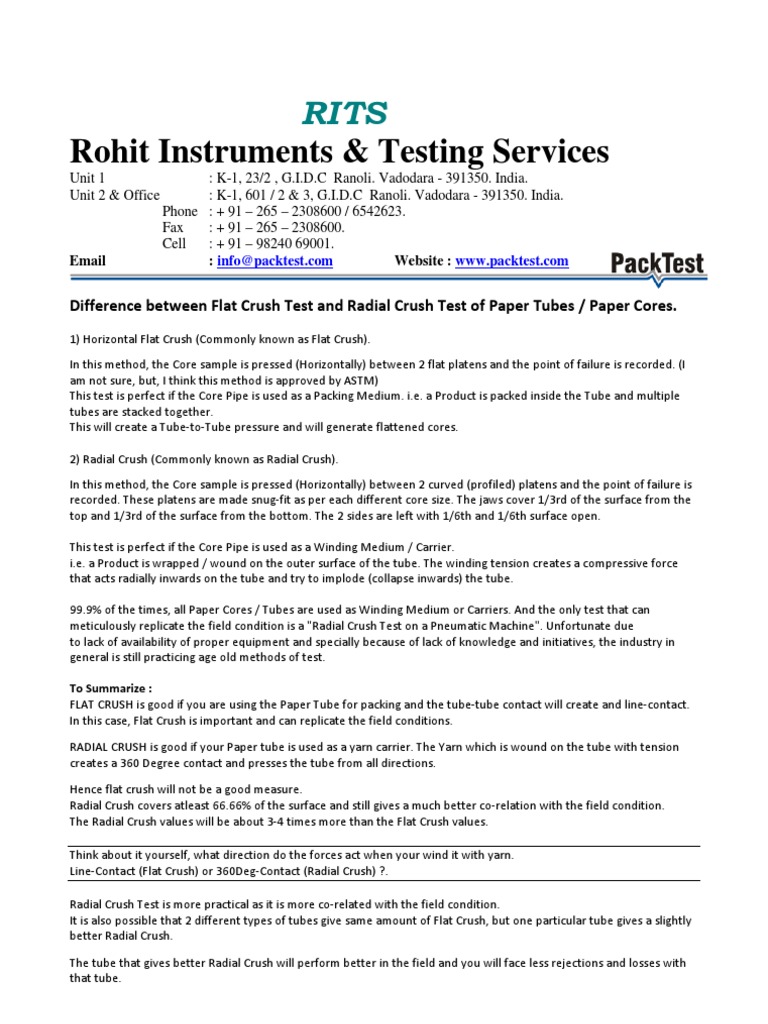 Difference Between Flat Crush Test and Radial Crush Test of Paper Tubes ...
