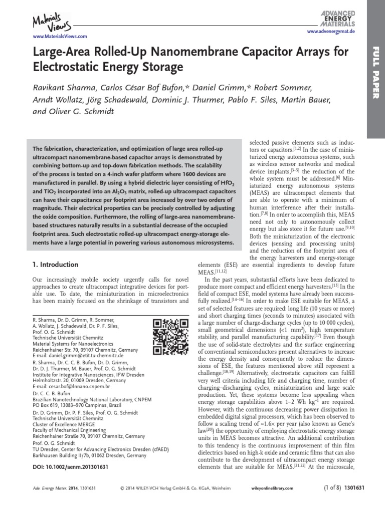 Large-Area Rolled-Up Nanomembrane Capacitor Arrays For Electrostatic ...
