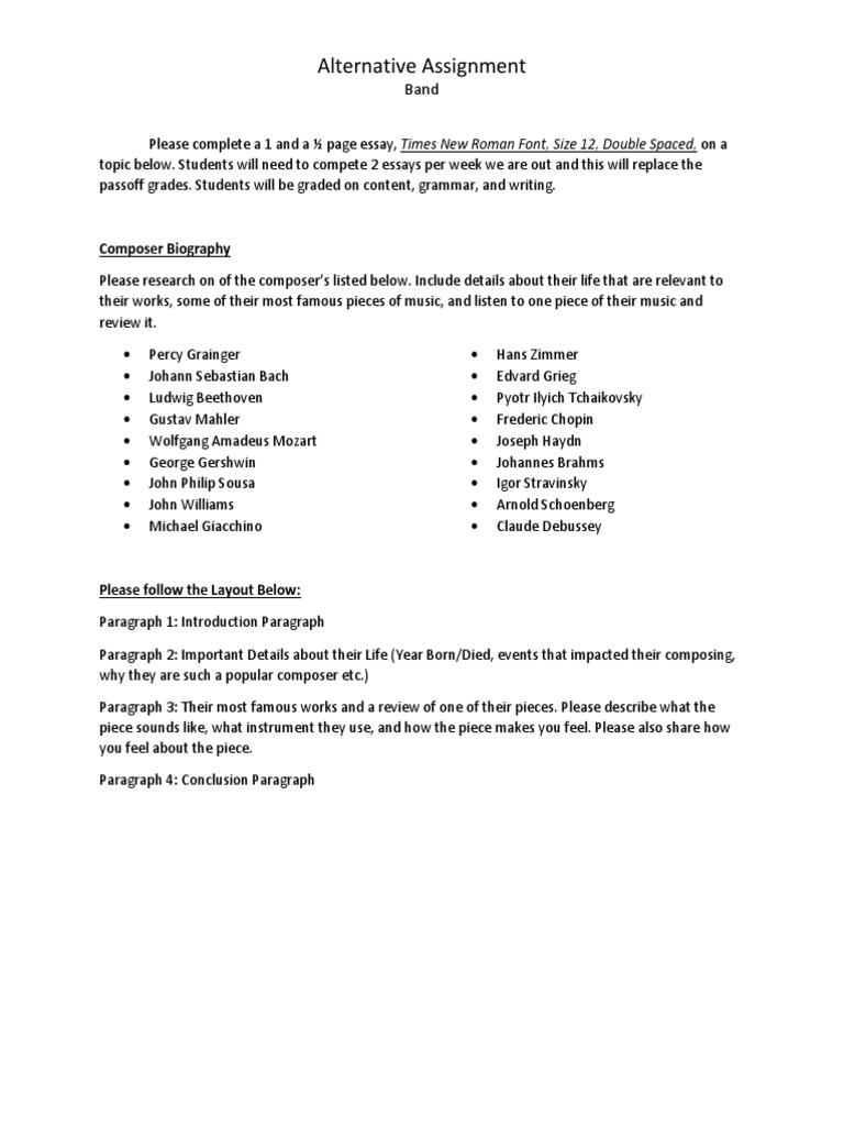 Composer Biography Essay Assignment | PDF