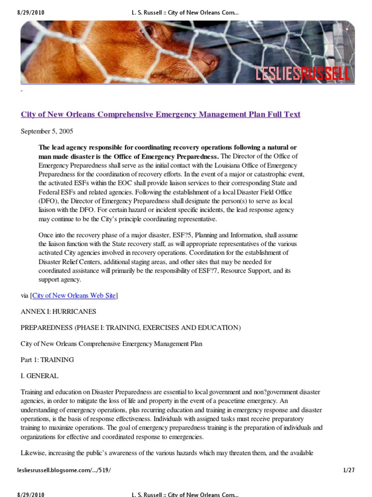 City of New Orleans Comprehensive Emergency Management Plan | PDF ...