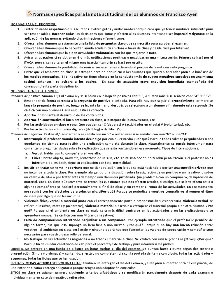 Normas de Clase 2020 PDF | PDF | Prueba (evaluación) | Enseñando y ...