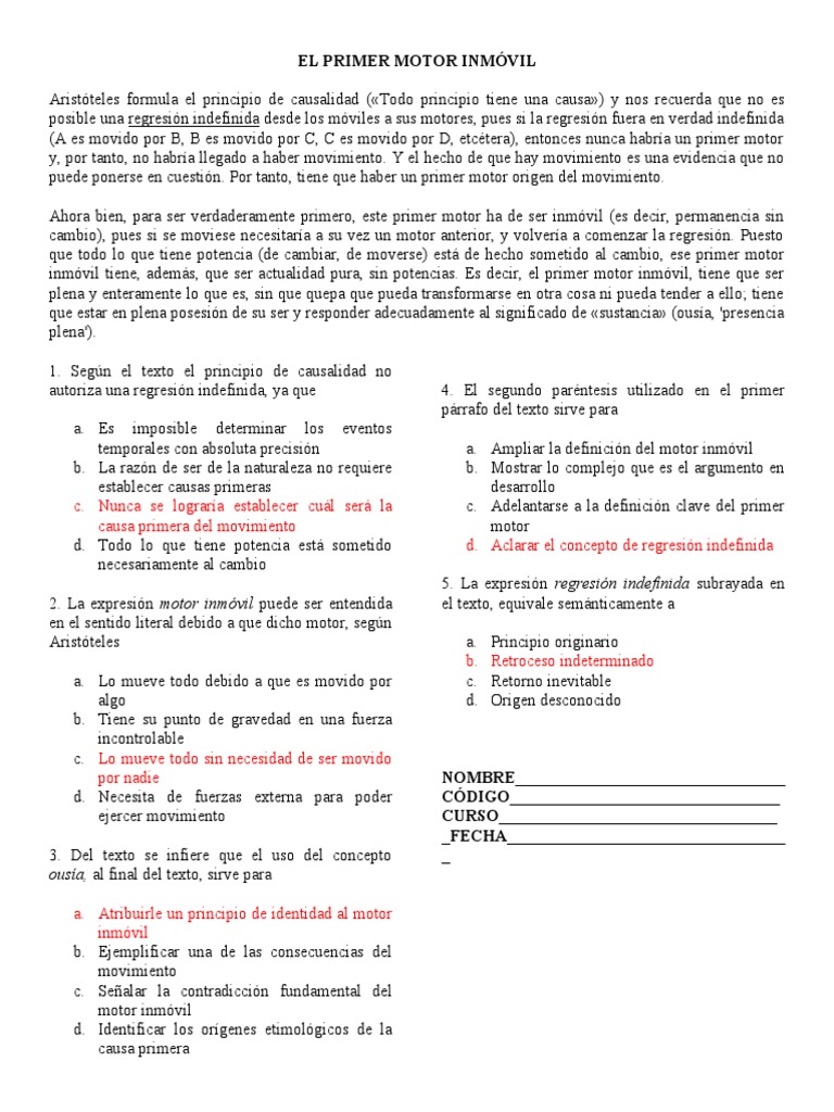 EL PRIMER MOTOR INMÓVIL Prueba 10 | PDF | Aristóteles | Science
