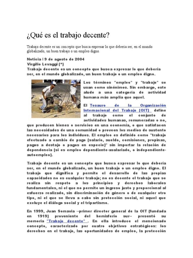 Que Es Trabajo Decente | PDF | Desarrollo sostenible | Democracia