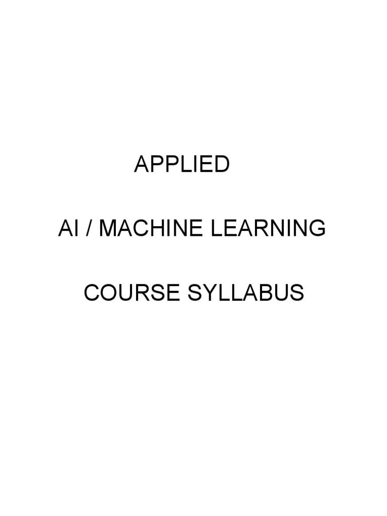 Applied AI - Machine Learning Course Syllabus PDF | PDF | Cluster ...