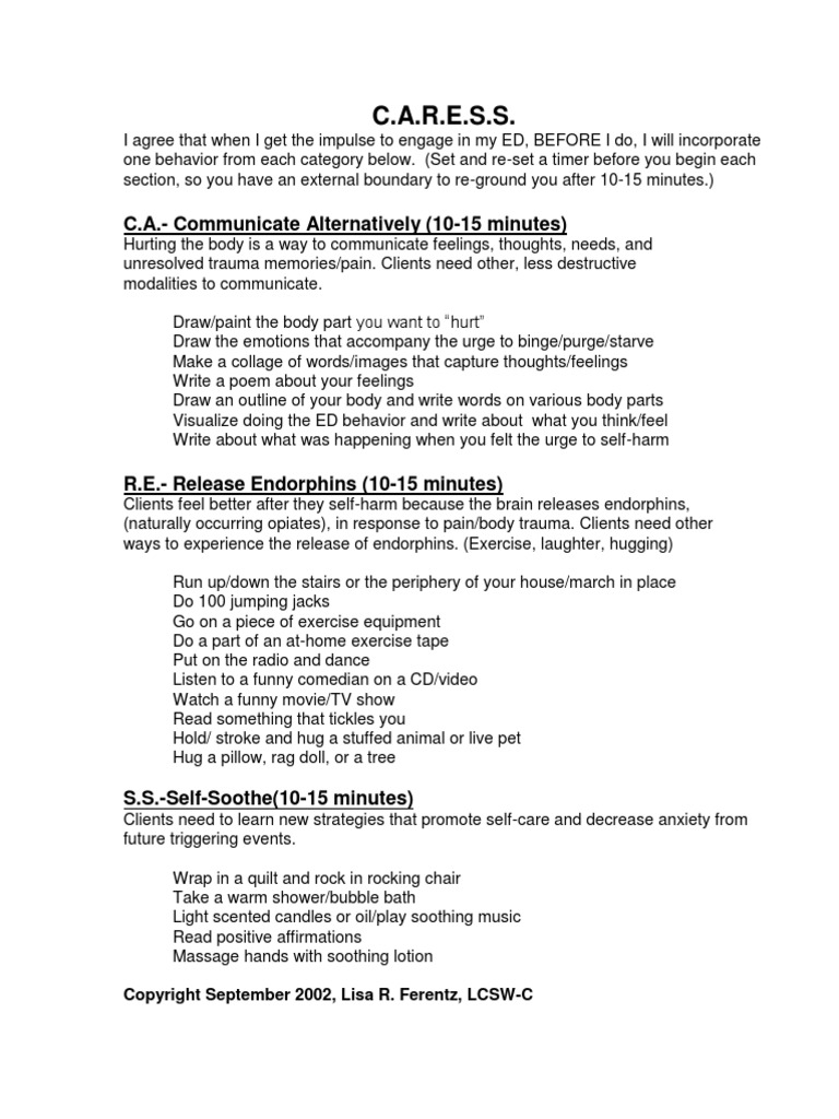 CARESS Checkpoints For Self Encouragement | PDF | Language Arts ...