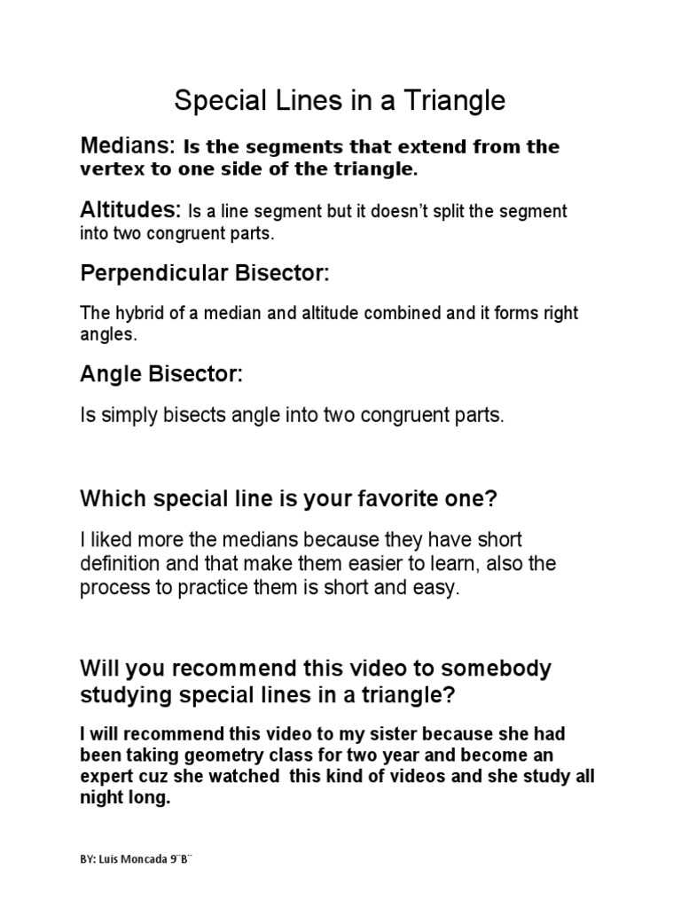 Special Lines in A Triangle | PDF