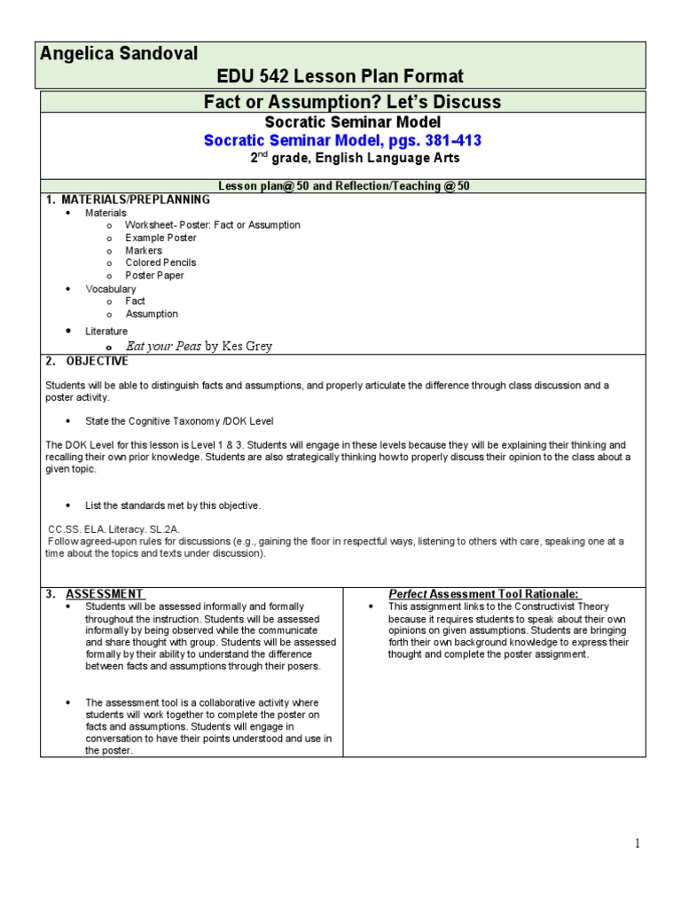 Lesson Plan 3 - Socratic Seminar Model | PDF | Constructivism ...