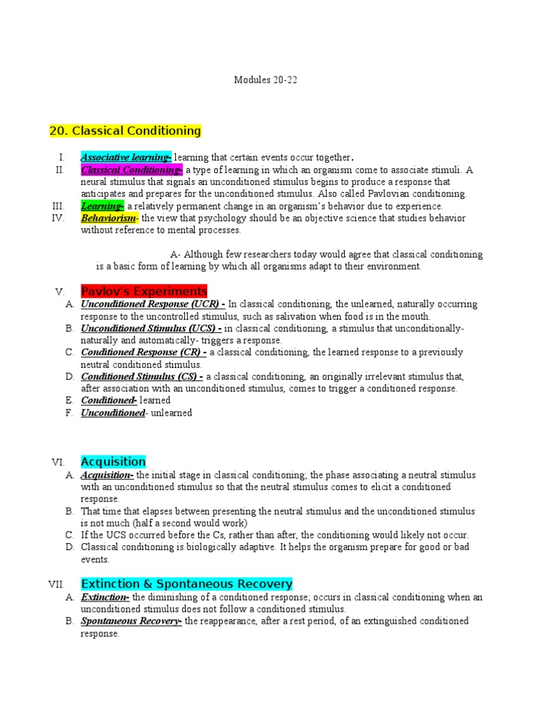 Modules 20-22 AP | PDF | Classical Conditioning | Reinforcement