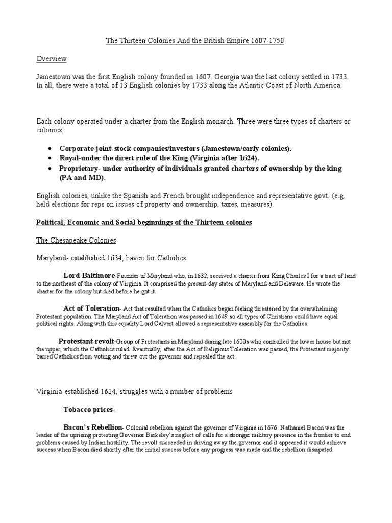 The Thirteen Colonies and The British Empire 1607-1750 | PDF | Maryland ...