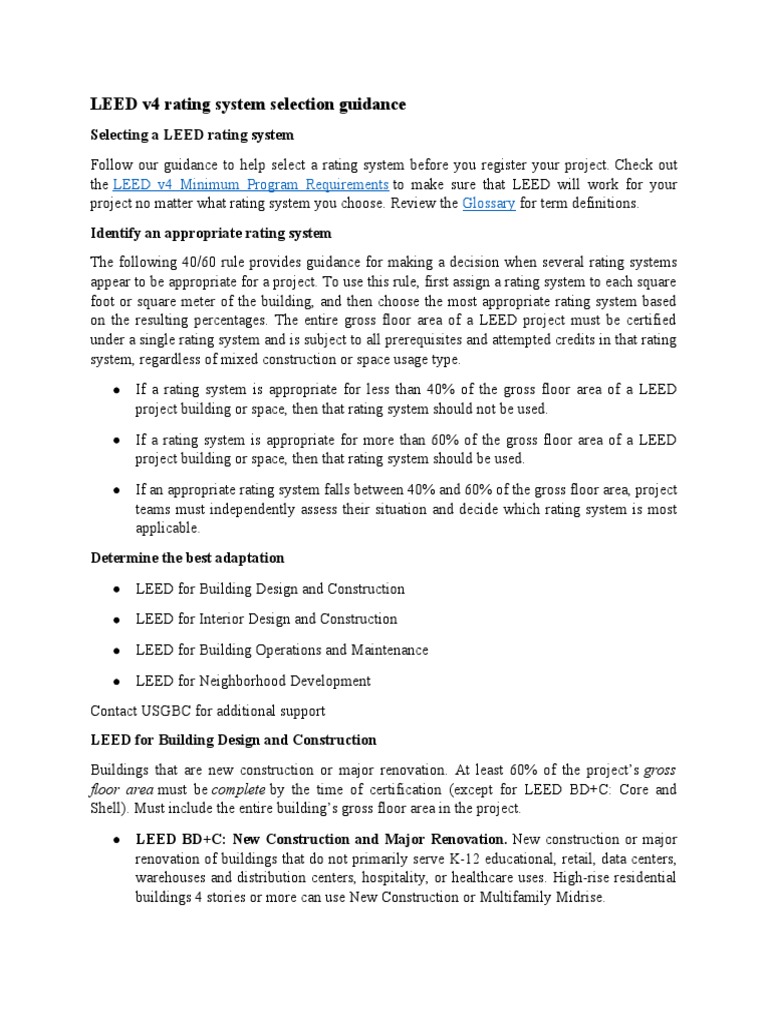 LEED v4 Rating System Selection Guidance | PDF | Leadership In Energy ...