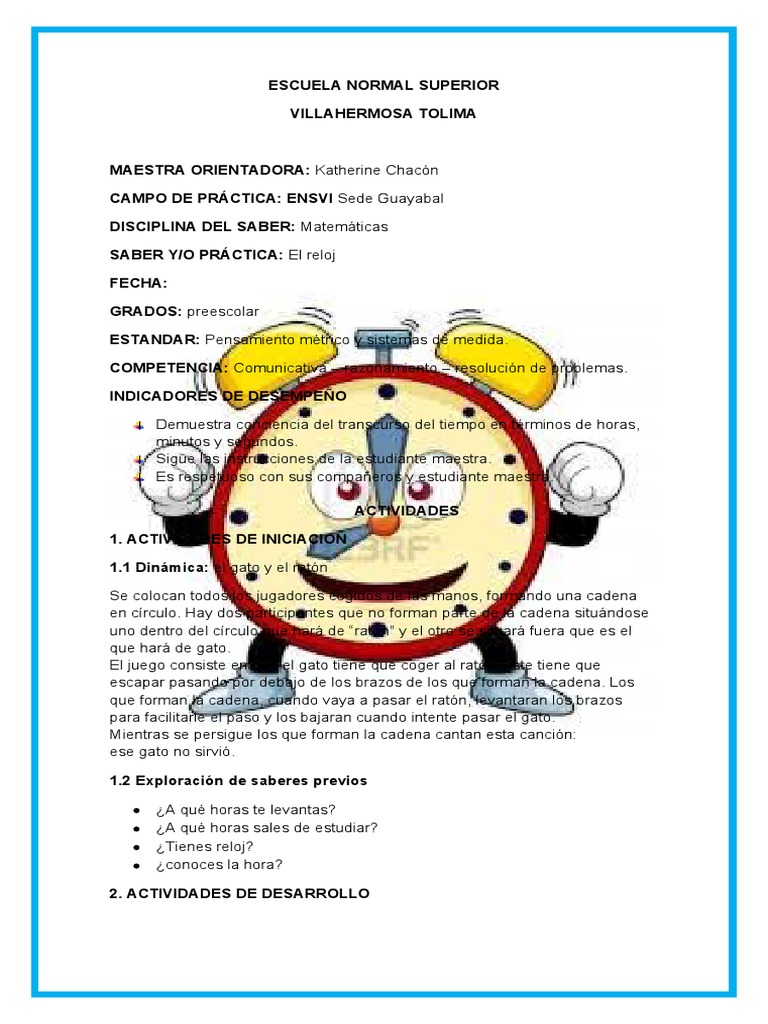 Actividades de Matemáticas: El Reloj en Preescolar | PDF | Métodos y ...