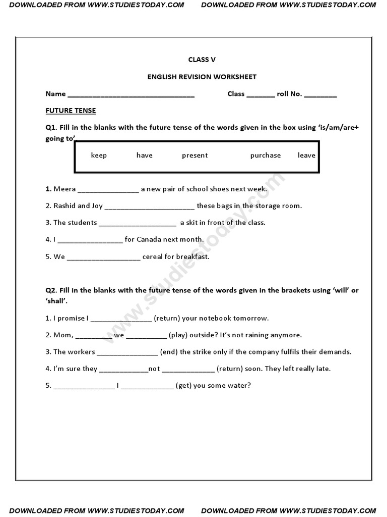 CBSE Class 5 English Revision Worksheet | PDF