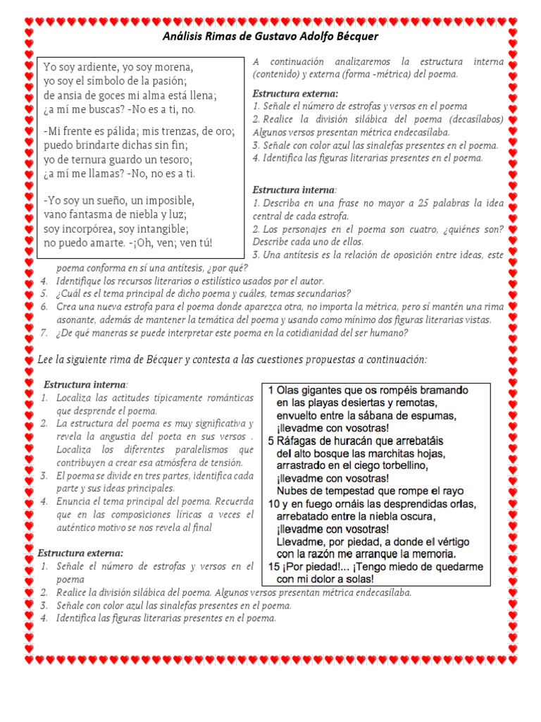 Análisis Rima XI Gustavo Adolfo Bécquer | Descargar gratis PDF | Metro ...