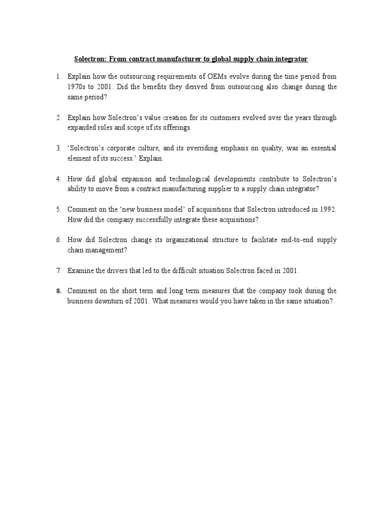 Case Ques Solectron | PDF