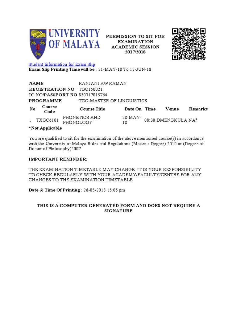 Permission To Sit For Examination | PDF