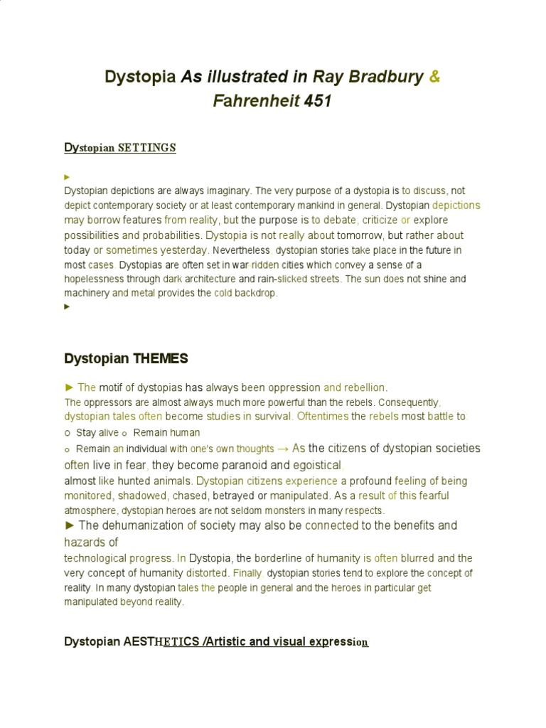 F451 - Dystopia Handout | PDF | Dystopia | Science Fiction