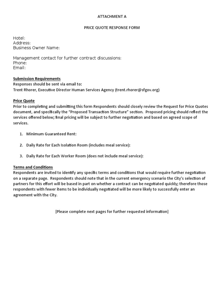 3-19-20v2 Attachment A Price Quote Form | PDF | Business
