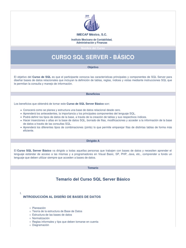 SQL Server Basico Curso 127 | PDF | SQL | Bases de datos