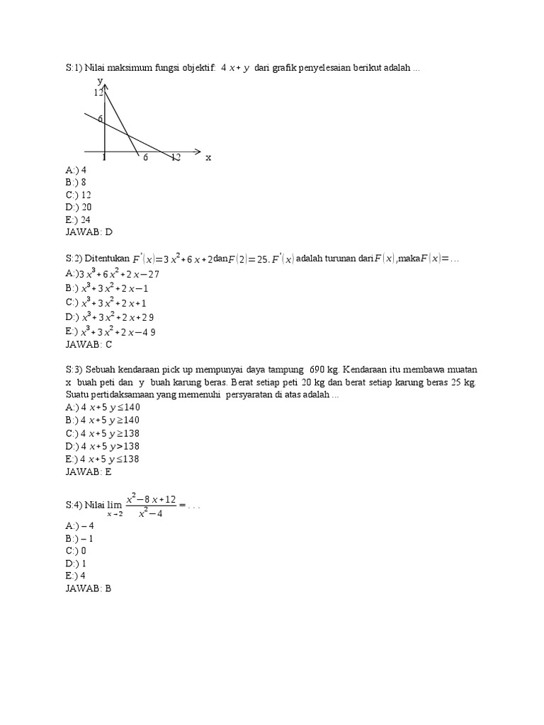Soal dan Jawaban Matematika: Fungsi, Pertidaksamaan, dan Geometri | PDF
