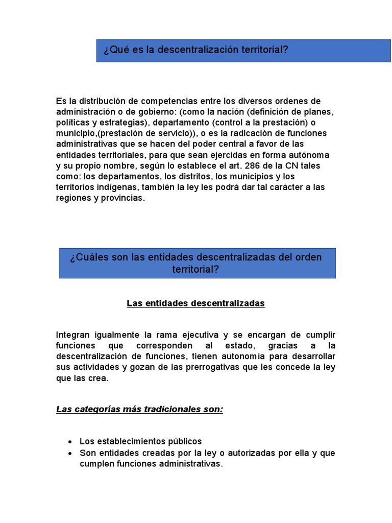 Qué Es La Descentralización Territorial Pdf Descentralización
