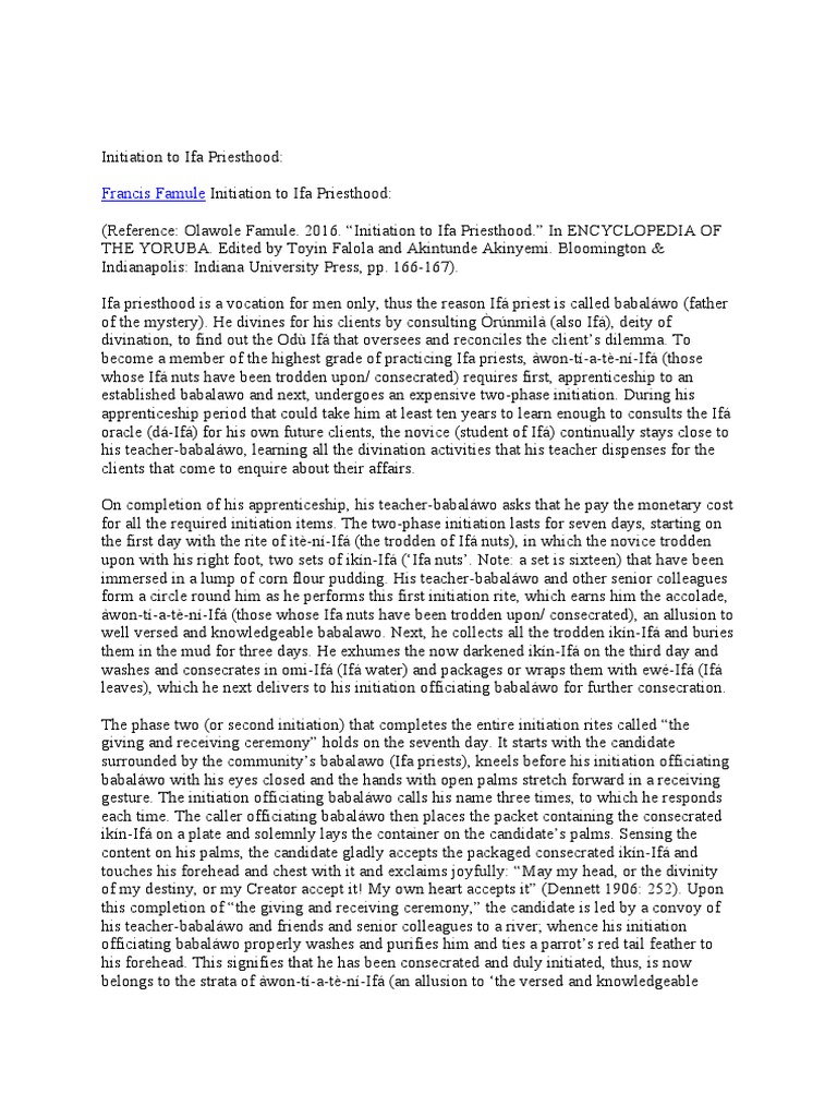 Ifa Priesthood Initiation Guide | PDF | Consecration | Priest