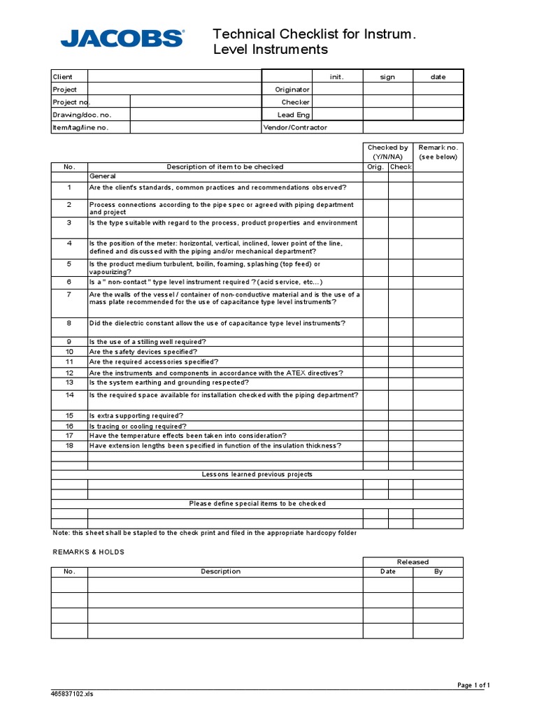 BE-WI-203-08-F07 Technical Checklist Instrumentation - Level ...