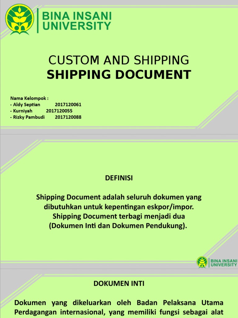 Shipping Document | PDF | Pengelolaan Keuangan & Uang