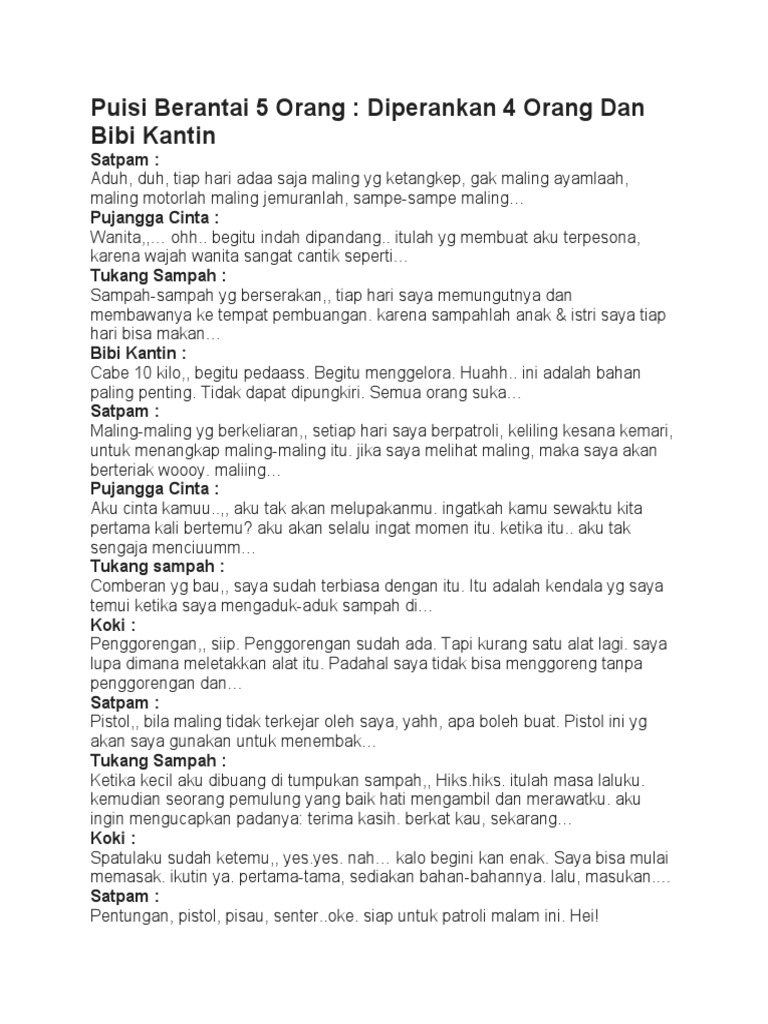 Puisi Berantai 5 Orang Lucu dan Kocak | PDF