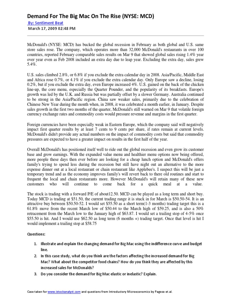Demand Surge for Big Mac Amid Recession | PDF | Mc Donald's | Demand